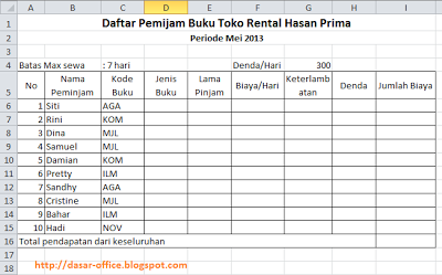 Contoh Soal Excel Dalam Peminjaman Buku - Dasar Office | Belajar ...