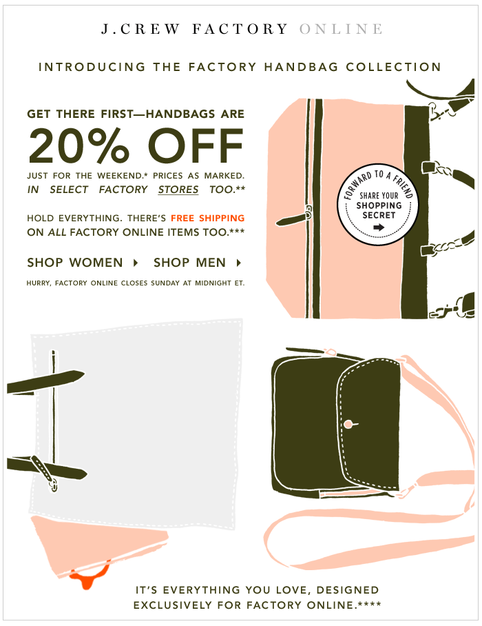 J.Crew Aficionada: J.Crew Email: THIS JUST IN: OUR FIRST HANDBAG ...
