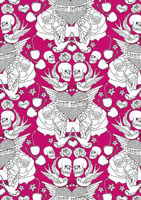 Kitty in Pink: Rockabilly Cherry Fabric Patterns