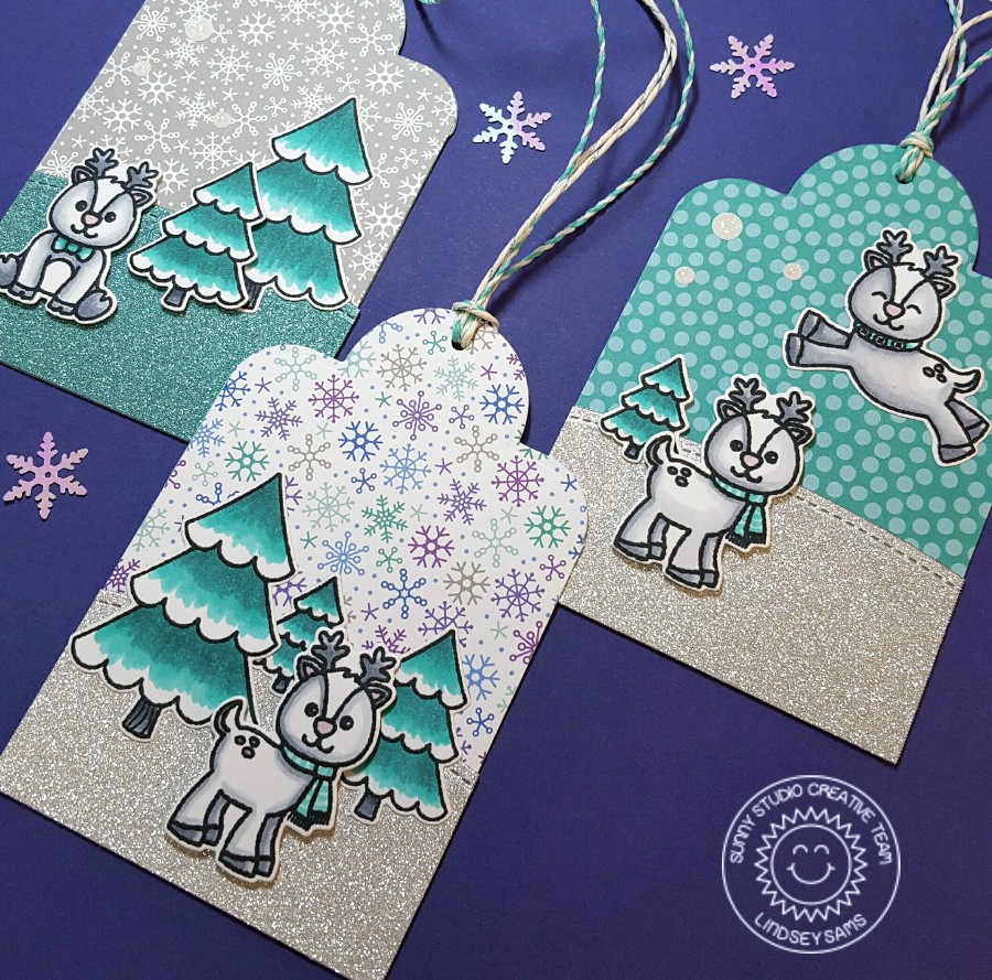 Sunny Studio: Gleeful Reindeer Holiday Gift Tags with Lindsey