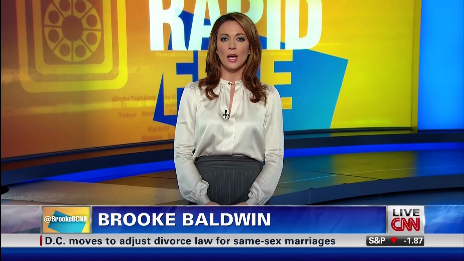 Ladies in Satin Blouses: Brooke Baldwin - white satin blouse