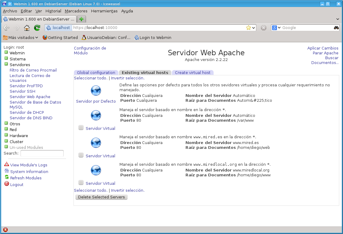 UsuarioDebian: Instalar y configurar el servidor web Apache2