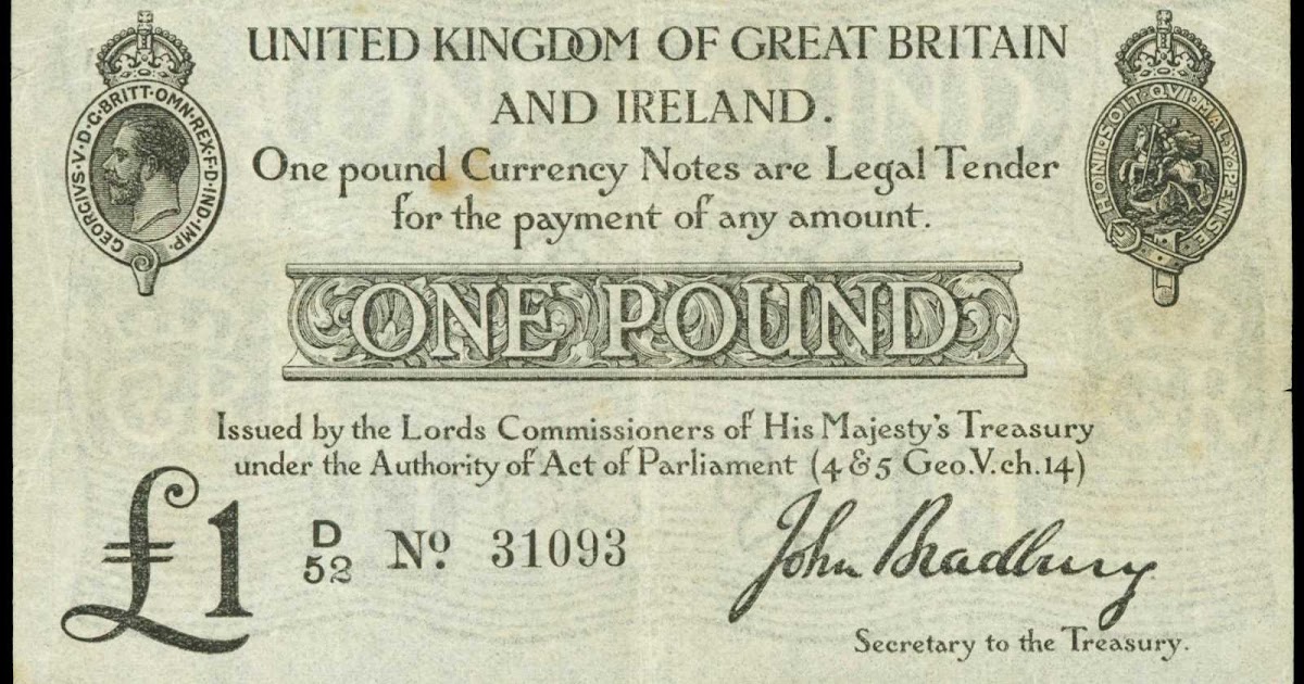 Great Britain One Pound Treasury Note 1914 King George V|World ...