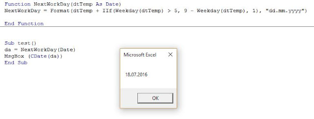 VBA solutions: VBA next workday. VBA następny dzień roboczy.