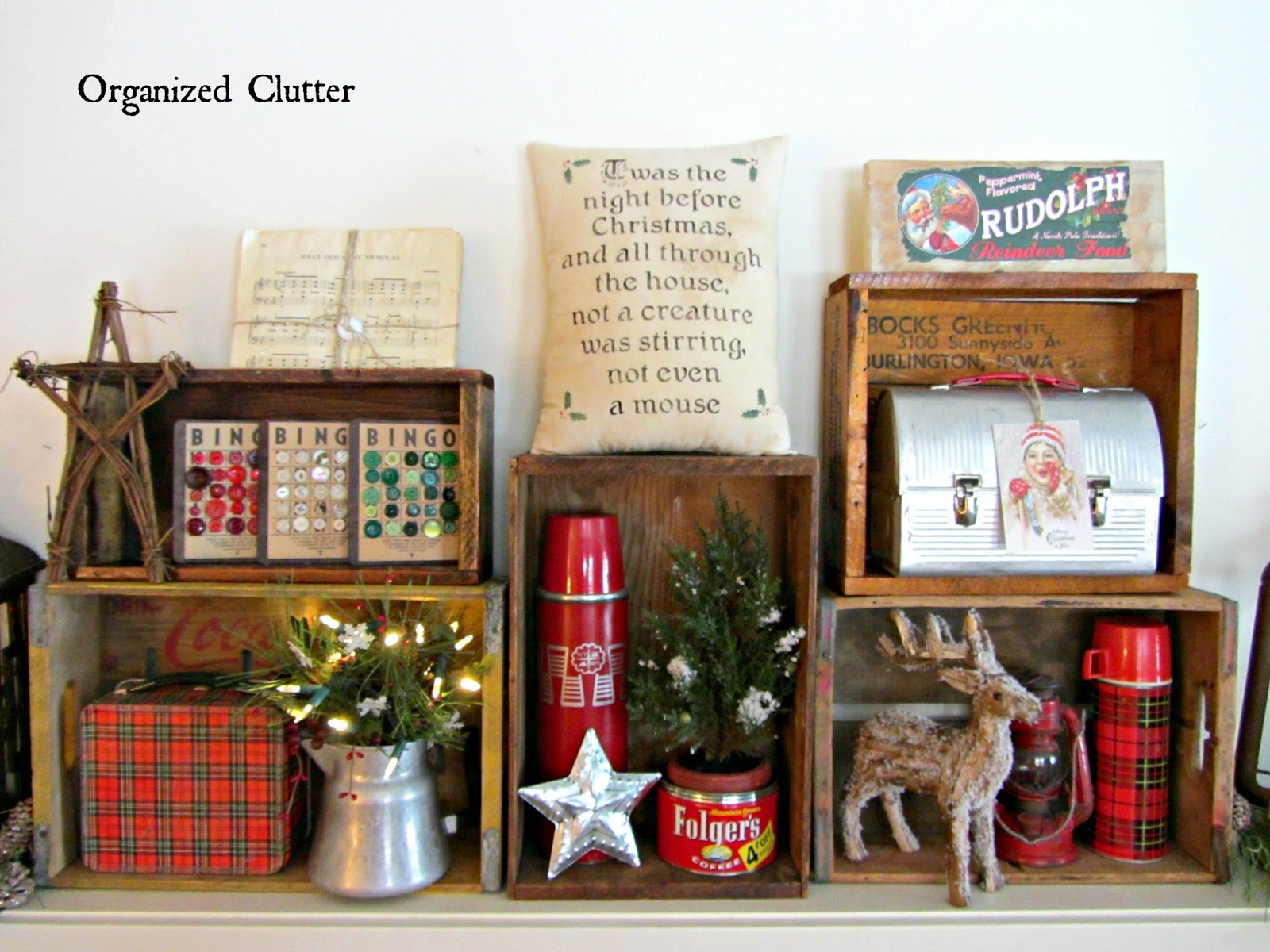 An Organized Cluttered Rustic Crate Christmas Mantel - Organized Clutter