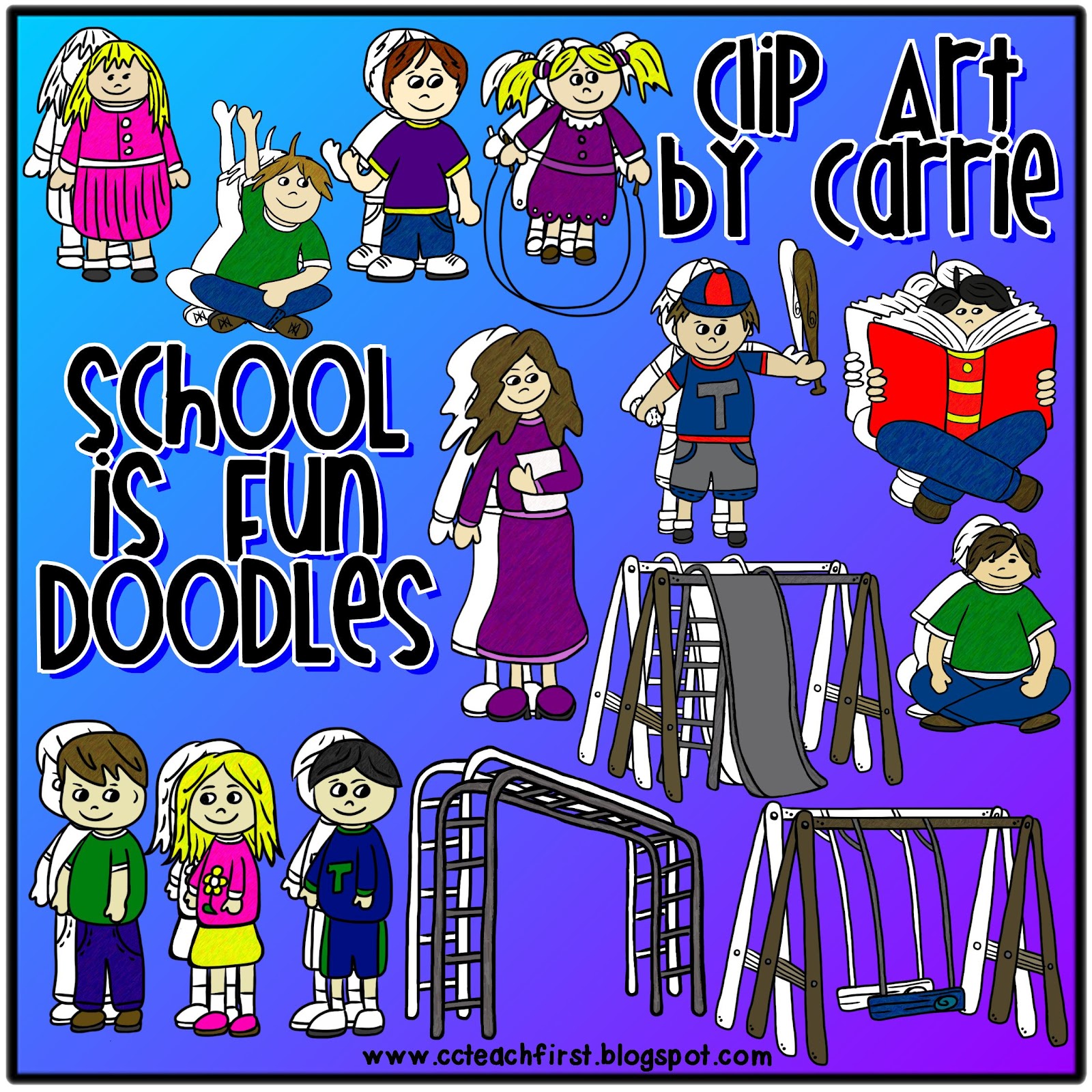 Clip Art by Carrie Teaching First: School Is Fun Doodles with FREEBIE Kid