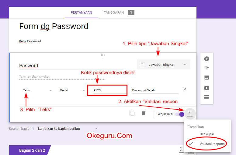 Cara Membuat Password di Google Form - TUTORIAL OKEGURU