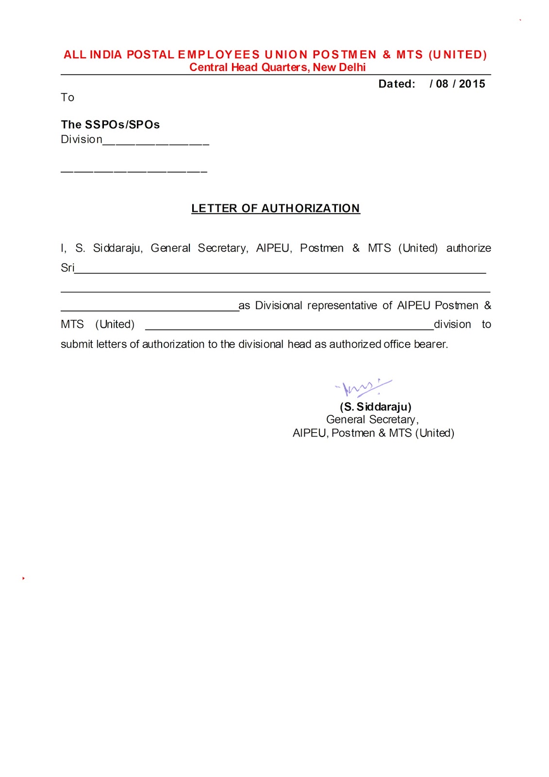 ALL INDIA POSTAL EMPLOYEES UNION GROUP 'C' (UNITED) : JOINT CHQ ...