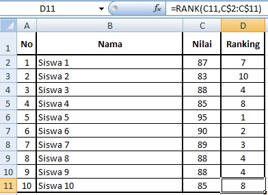 Cara Membuat Ranking Secara Otomatis (Fungsi RANK) Pada Microsoft Excel ...