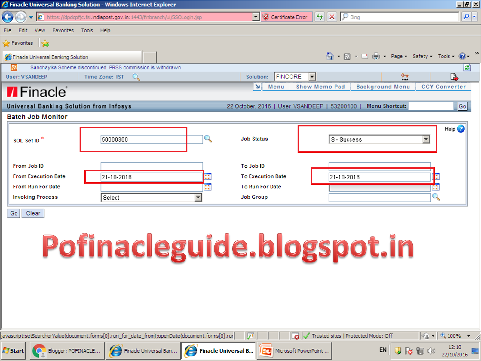 Procedure to check the batch job status in DOP Finacle - POFINACLEGUIDE