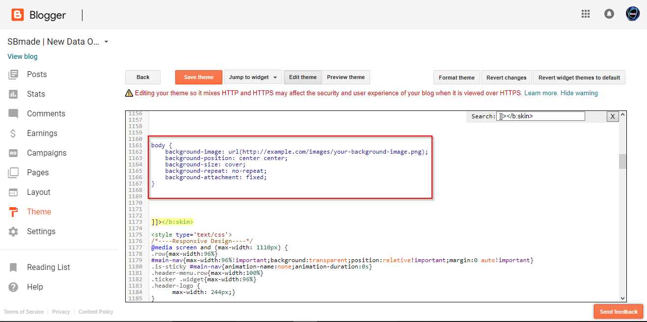How to Add a Background Image for Blogger Site | SBmade | New Data Of ...