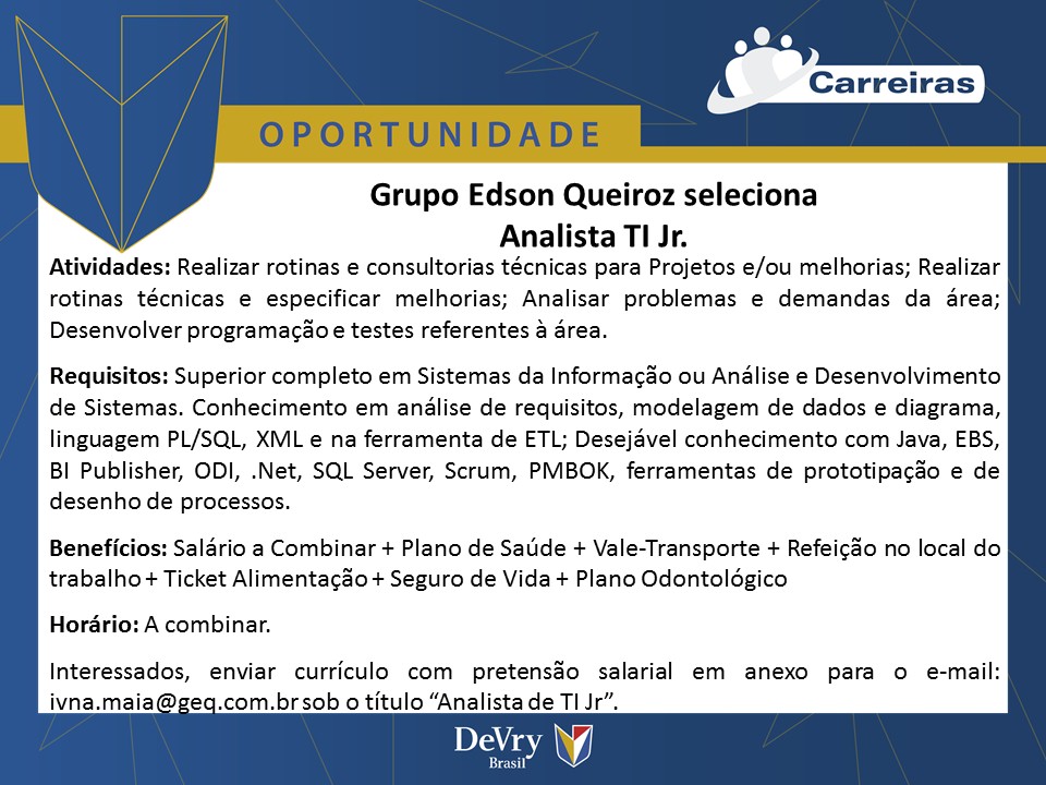 Fanor Carreiras: ANALISTA DE TI JR