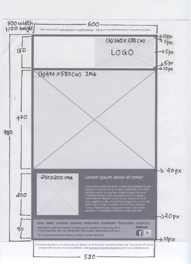 Dzyn Bucket: Wireframe for Email Newsletter