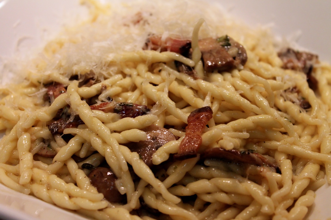 Cook In / Dine Out: Smoky Trofie with Bacon and Mushrooms