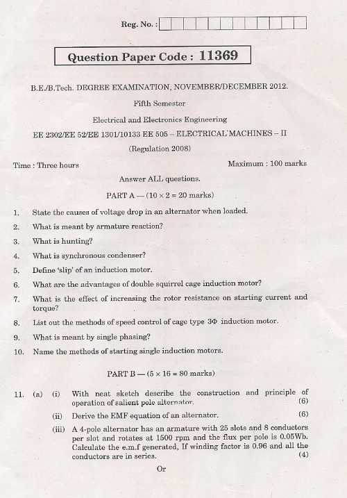 EE2302 Electrical Machines II Nov Dec 2012 Question Paper - University ... EE2302 Electrical Machines II Nov Dec 2012 Question Paper - University ...