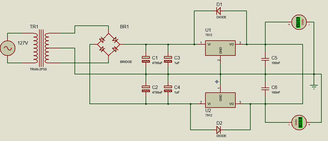 Fuente simétrica de 12V