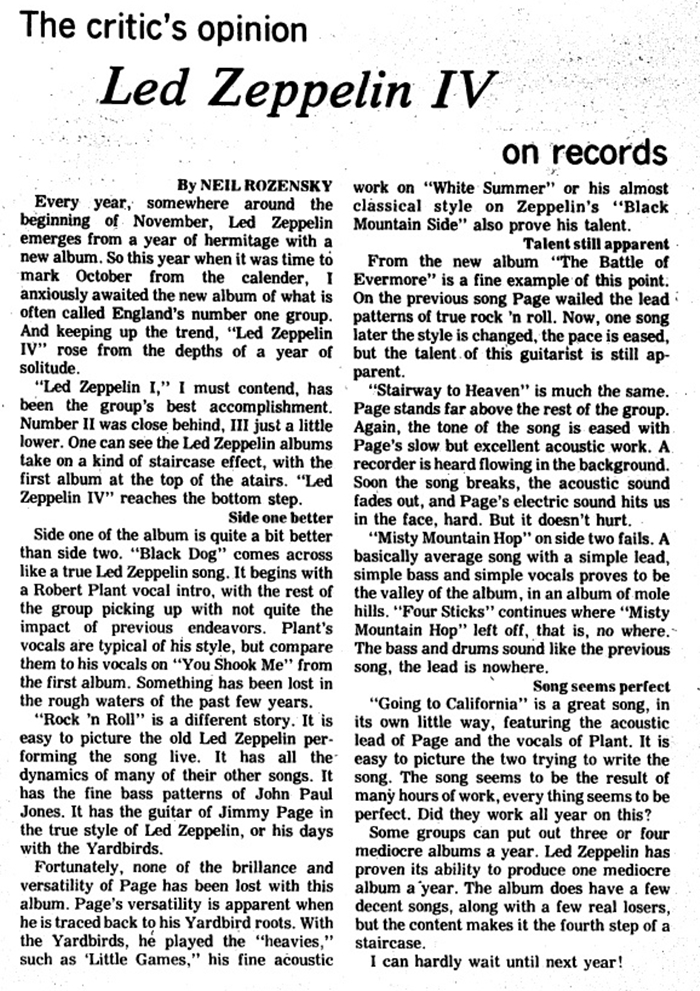 Rock & Roll Newspaper Press History: Led Zeppelin - The Daily Illini ...