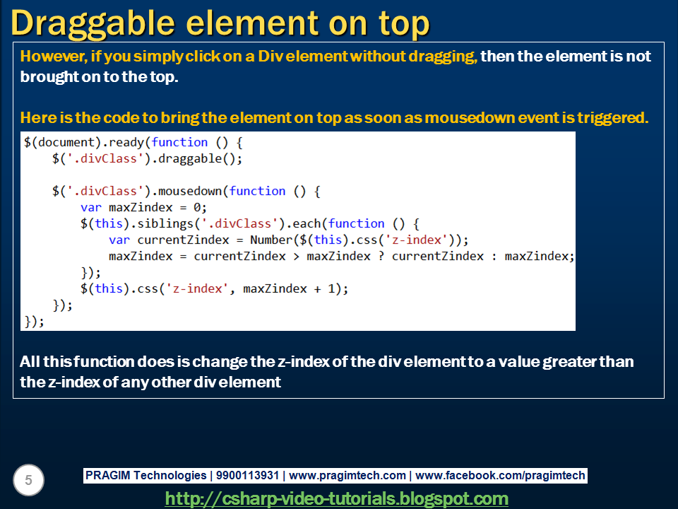 Sql server, .net and c# video tutorial: Draggable element on top