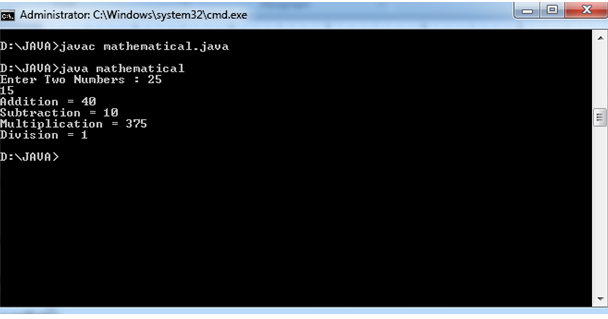 Java: WAP to enter two numbers and perform mathematical operations on them