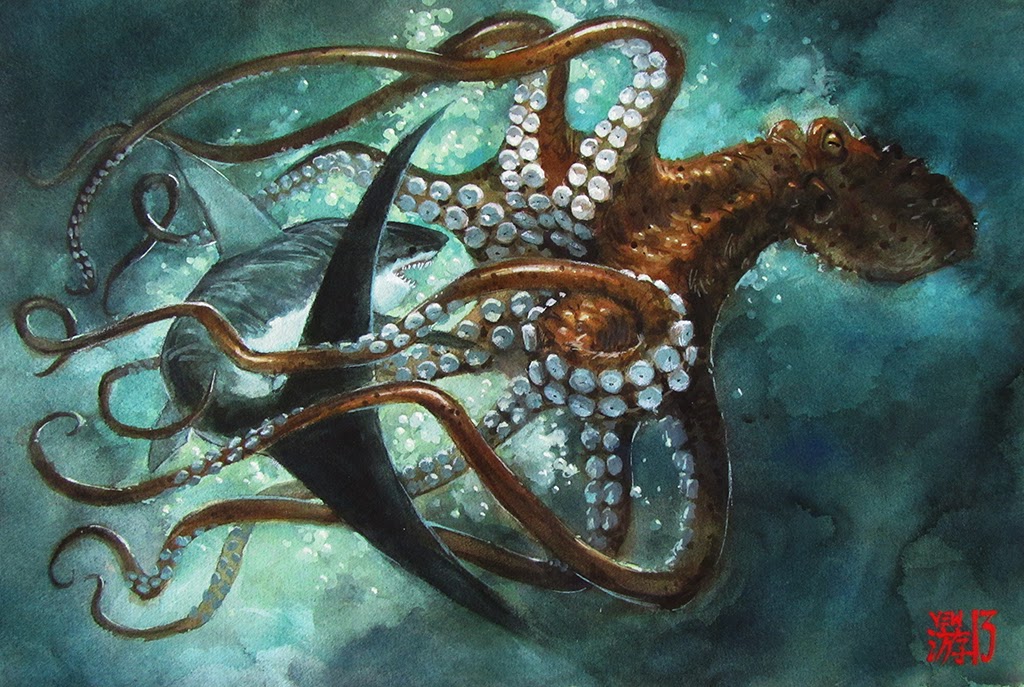 Anselm Yew Art: shark vs. octopus revisited