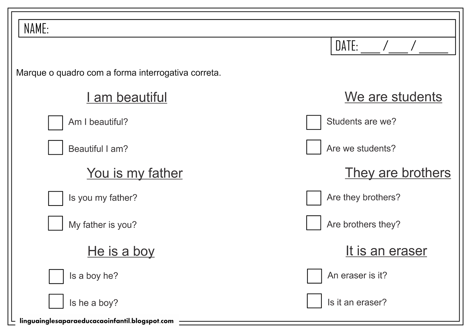 Verbo To Be Na Forma Interrogativa - BINKEDU