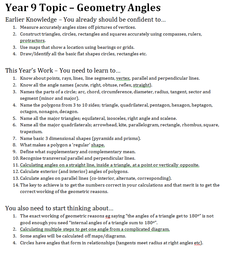 Year 9 Maths at Waihi College: New Topic Geometry