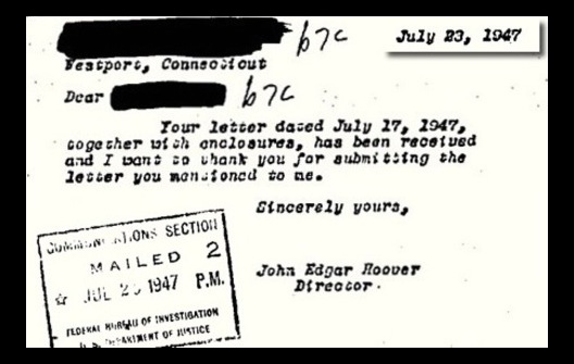 The Saucers That Time Forgot: FBI UFO Files, 1947: The Harbinger Letter