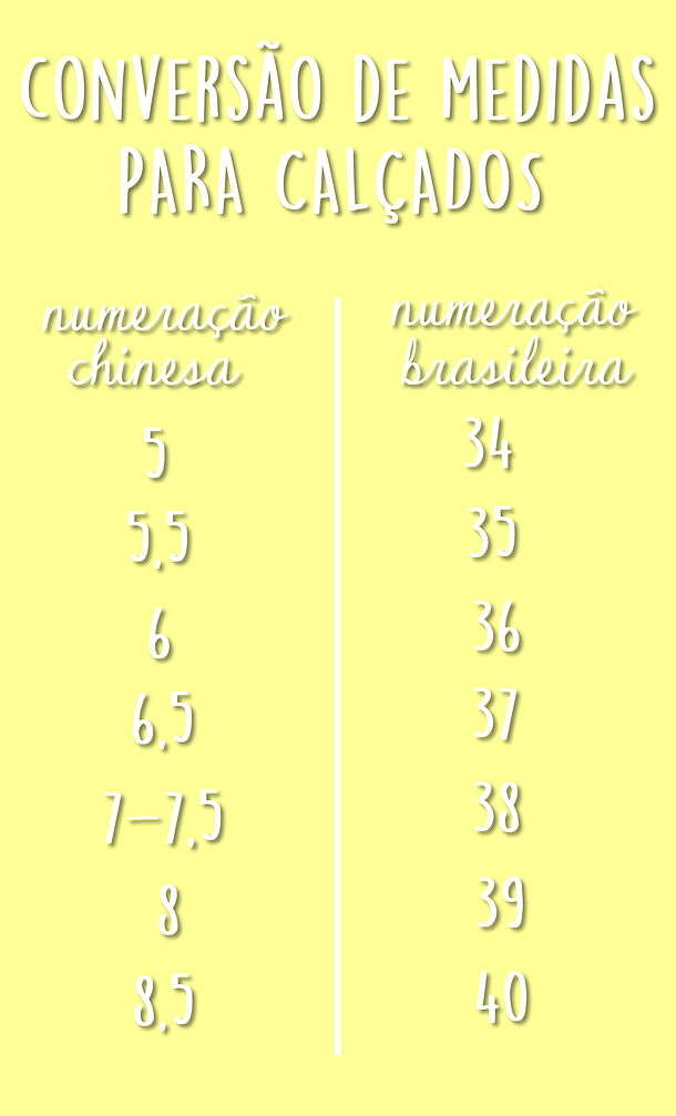 Guia de tamanhos para comprar em sites da China - Blogandinho