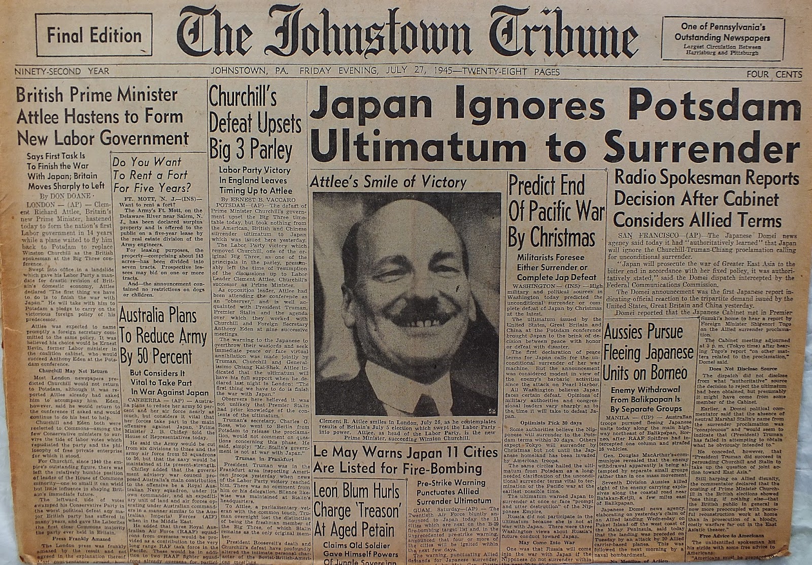 Vintage Johnstown: July 27, 1945: Japan Ignores Potsdam Ultimatum to ...