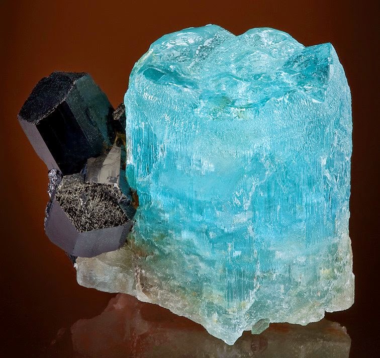 Beryl var. Aquamarine with attached Schorl Tourmaline - Geology In