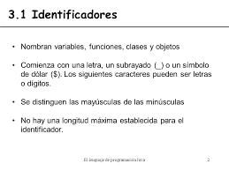 Algoritmos y lenguaje de programación: 3.4 Identificadores.