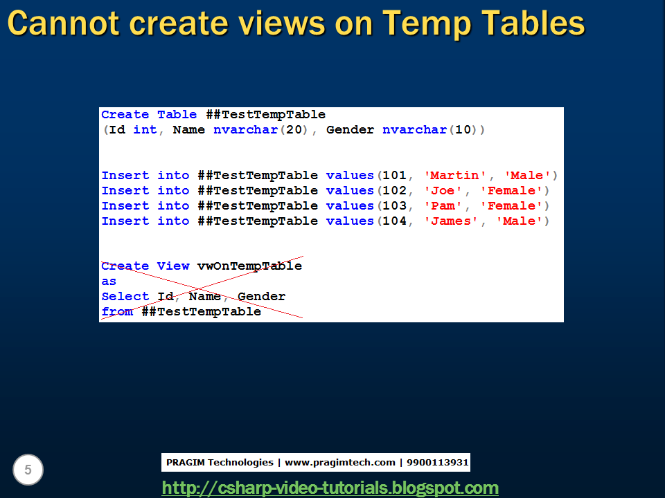 Sql server, .net and c# video tutorial: Part 42 –View Limitations