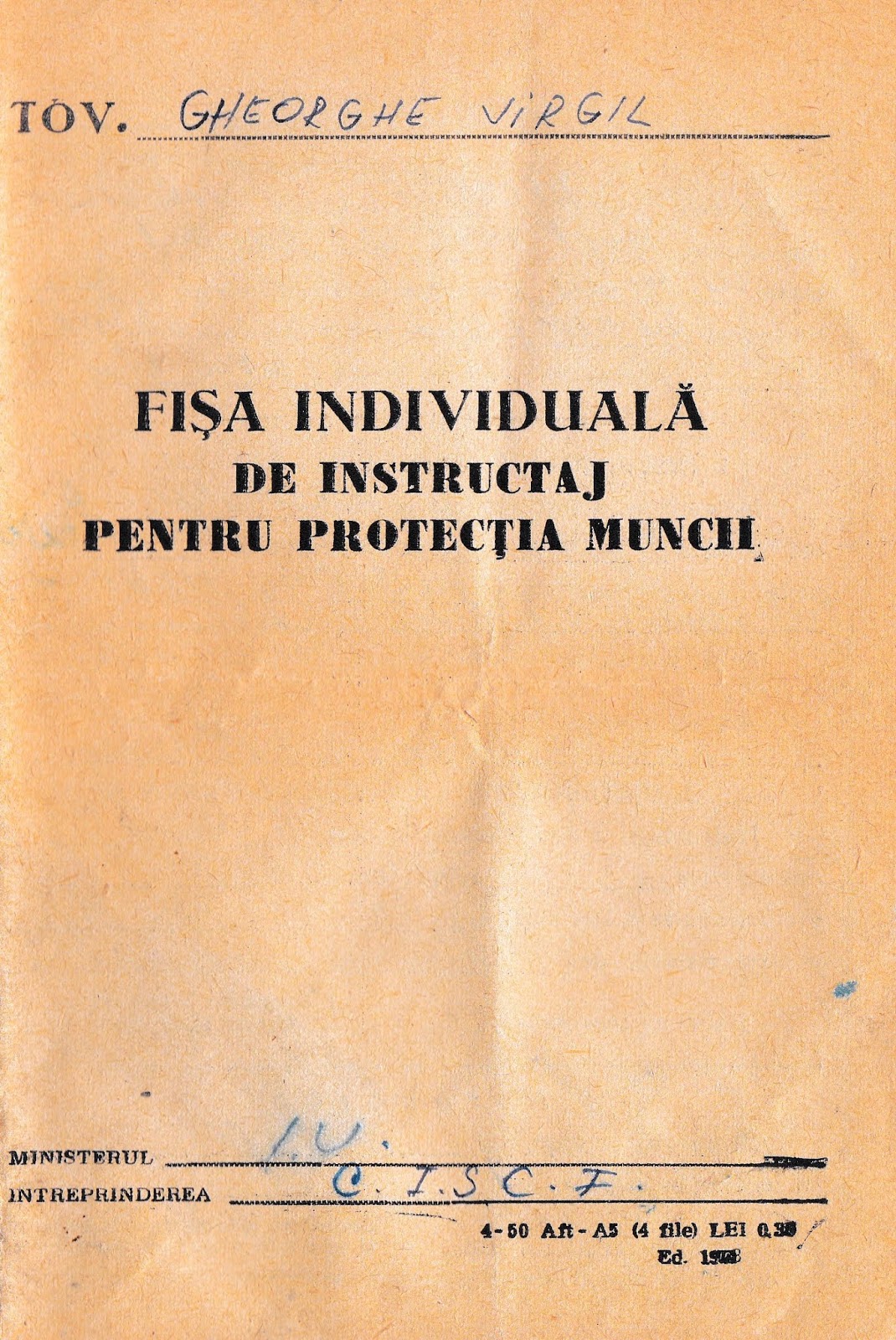 Imi pasa: Fișa individuală de instructaj pentru protecția muncii