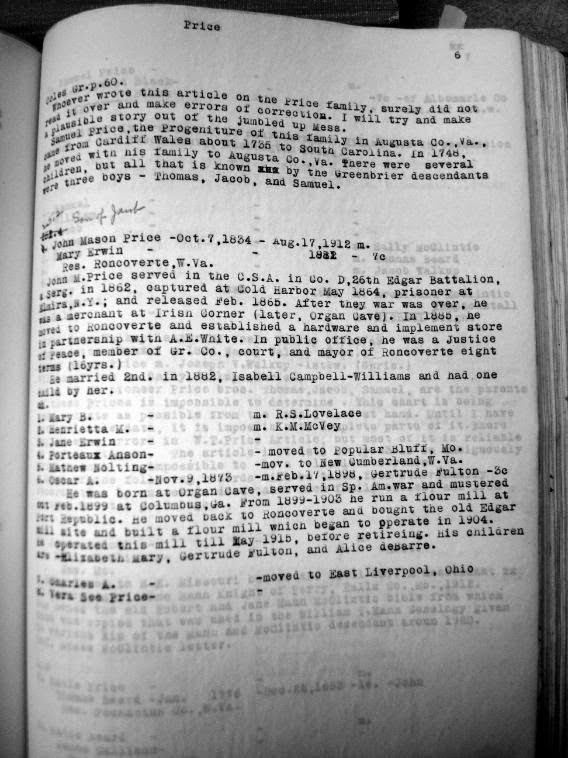 Pocahontas Commentator Plus: Price Family Tree