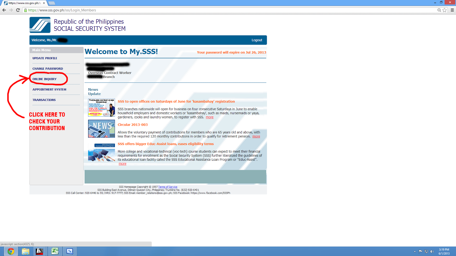 Our Life in Saudi: Check your SSS contribution Online