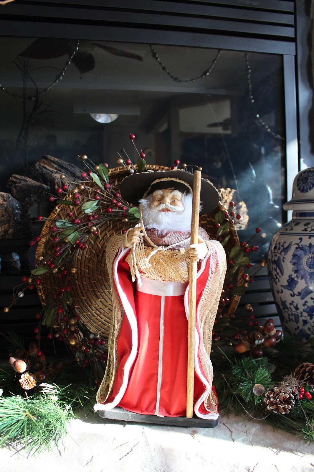 Designs by Pinky: Seeded Deer and an Asian Santa on the Hearth