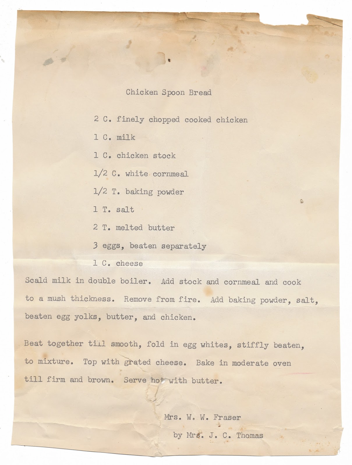 Handwritten Recipes: Chicken Spoon Bread