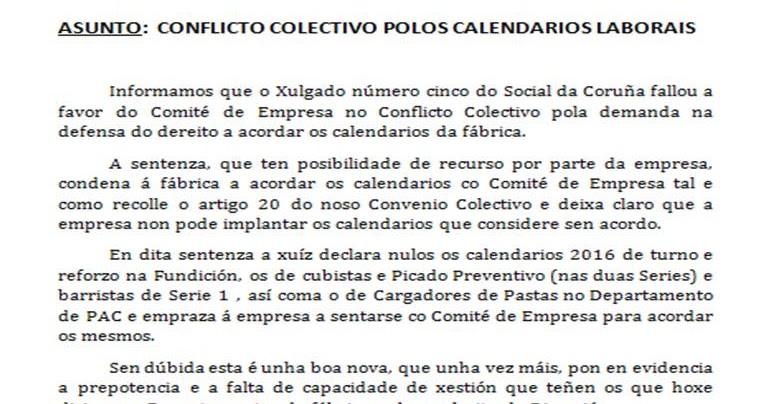 SECCION SINDICAL CC.OO ALCOA INESPAL. A CORUÑA: OS NOSOS DEREITOS NOS ...
