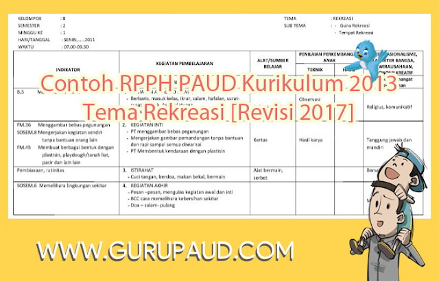 Contoh RPPH PAUD Kurikulum 2013 Tema Rekreasi [Revisi 2017] | GURU PAUD