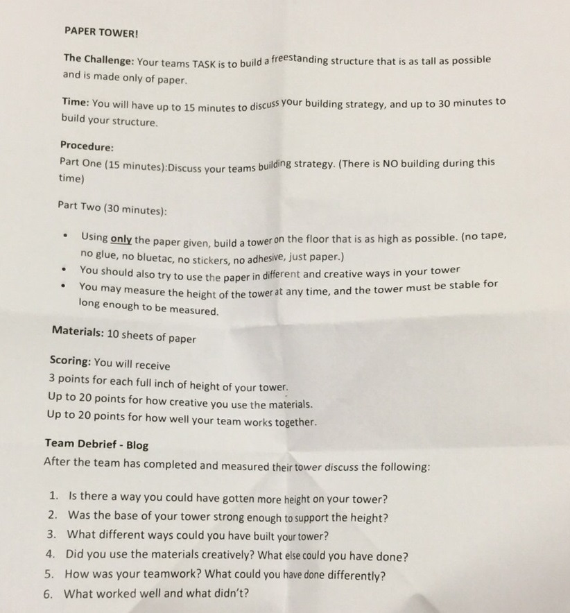 E-Journal: Paper Tower Challenge