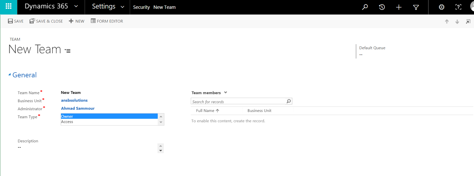 Dynamics 365/CRM - Access and Owner Teams