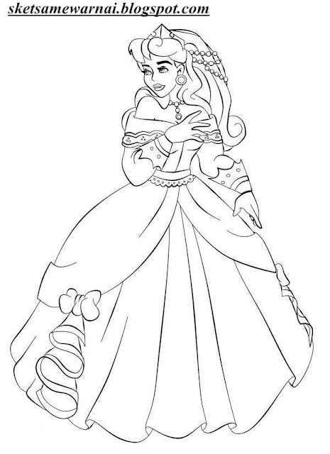 Sketsa Mewarnai Gambar Barbie Aurora - Sketsa Mewarnai
