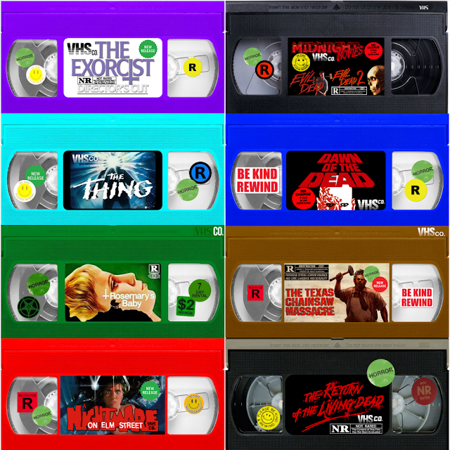 thehorrorsofhalloween: HORROR VHS STICKERS by VINYL HELL STICKER CO.
