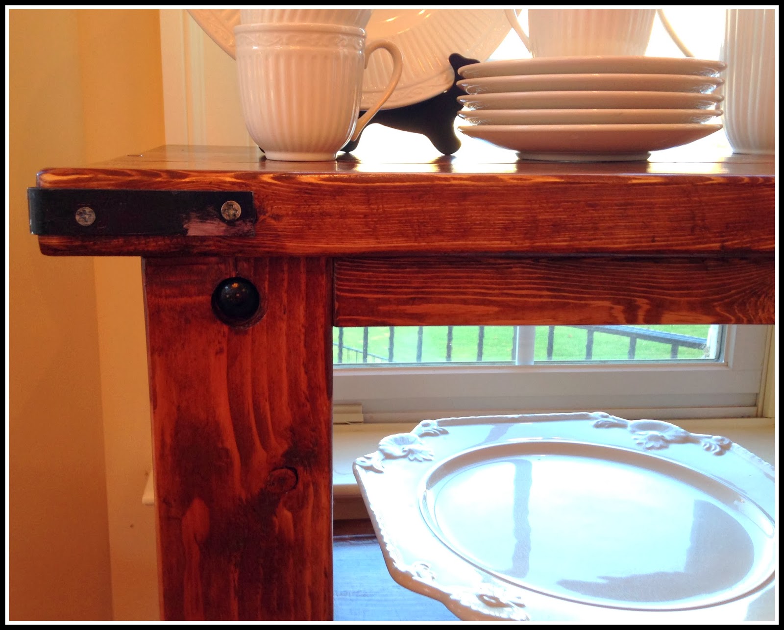 Lipstick and Sawdust: Rustic X Console Table with Distressed Hardware