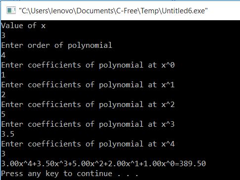 All C Programs: Program 176:Calculate Polynomial Equation
