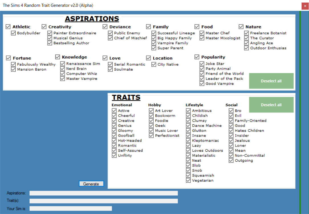 The Sims 4 Random Trait Generator