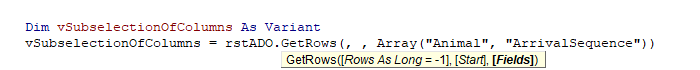 The Excel Development Platform Vba Ado Recordsetgetrows Method Allows Sql Column Selection