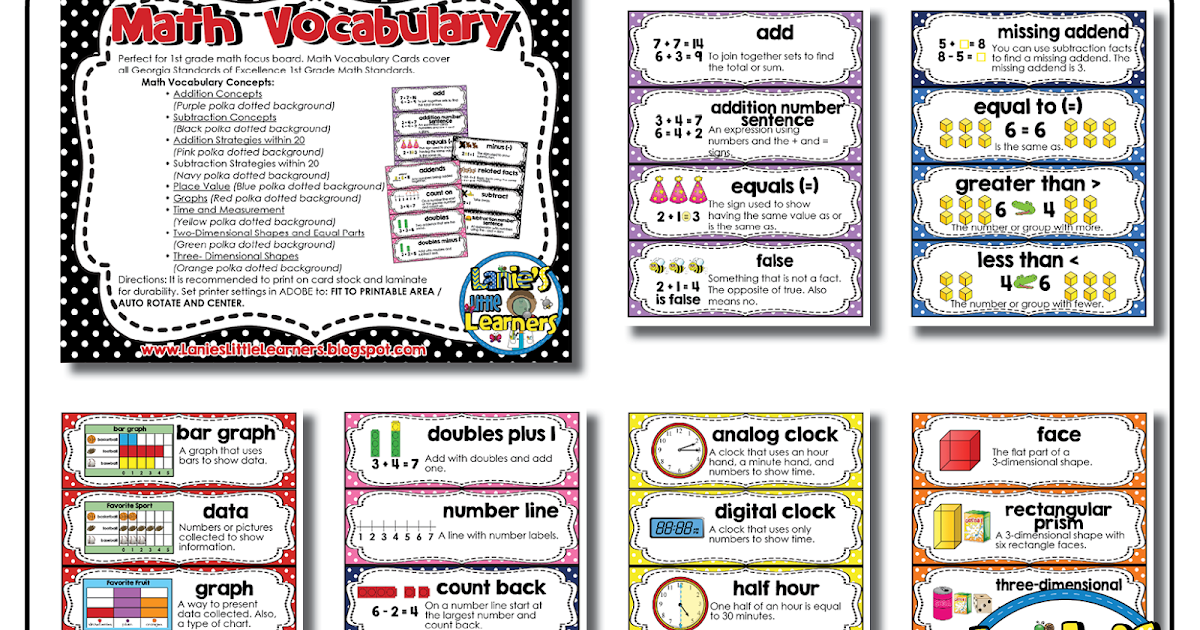 Lanie's Little Learners: Math Vocabulary {1st Grade Printables}