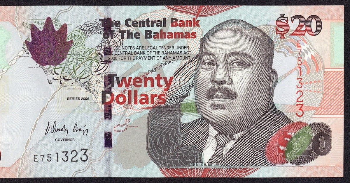 Bahamas 20 Dollars banknote 2006 Sir Milo Boughton Butler|World ...