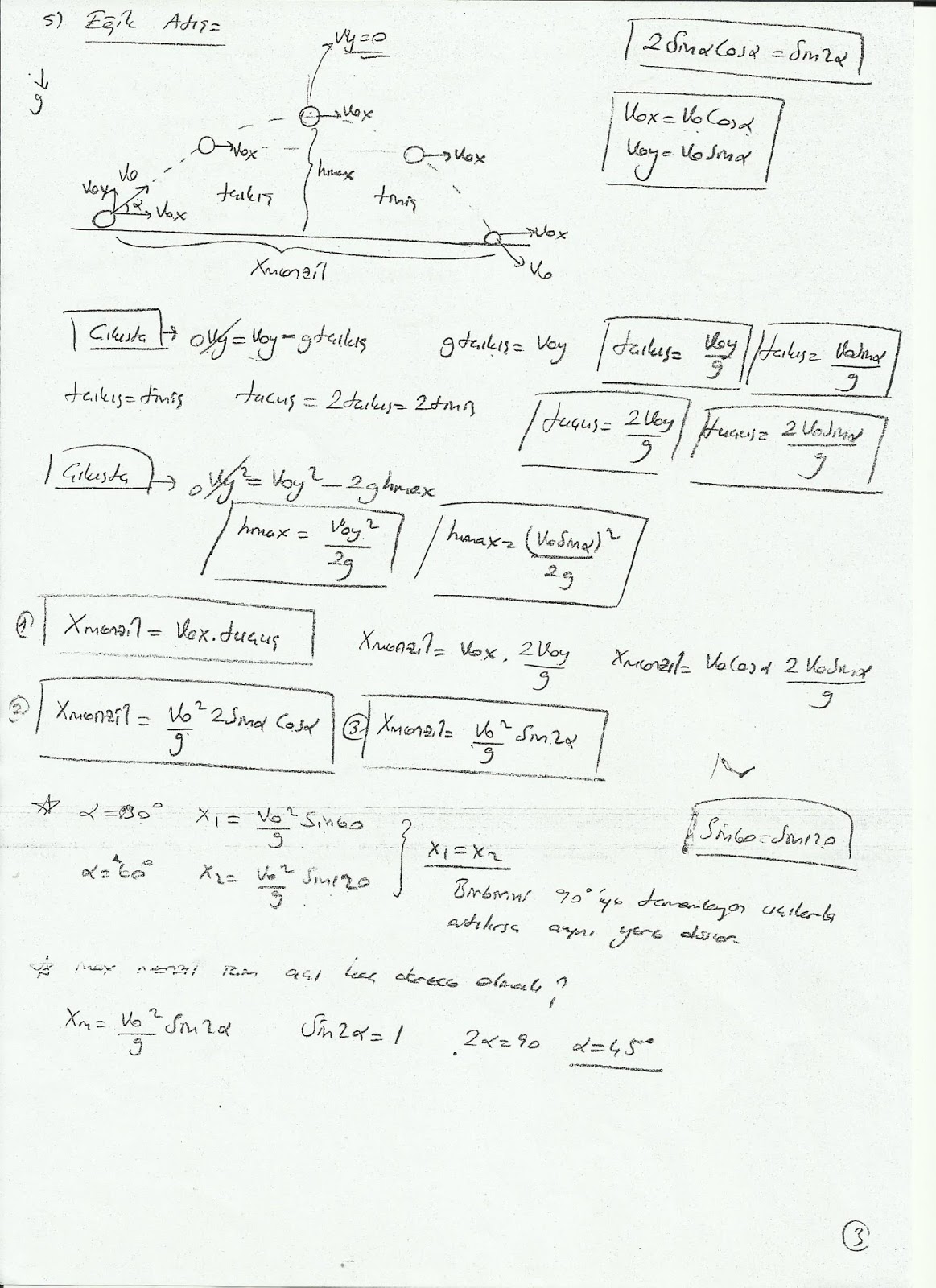 Pratik ders notları: fizik atışlar ders notları